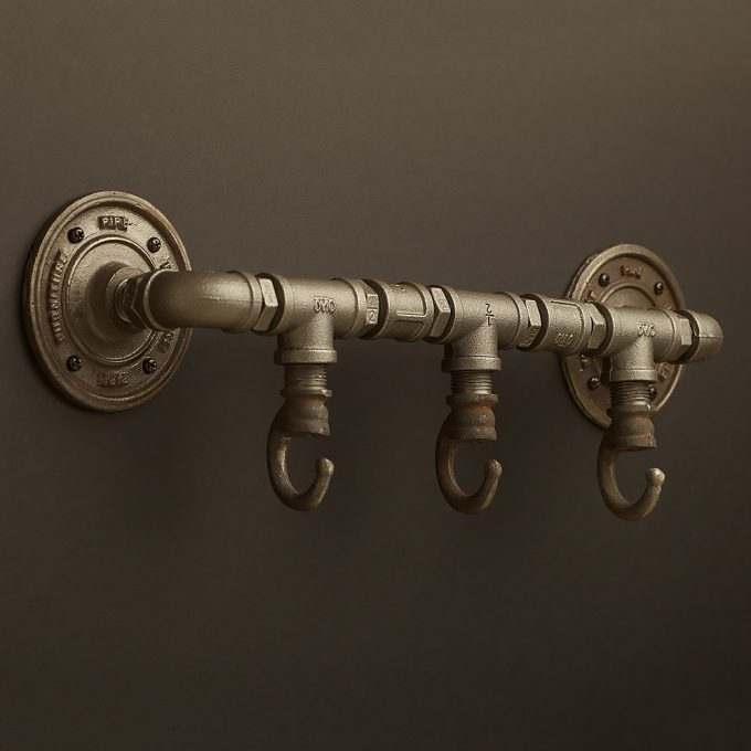 Black steel triple hook coat rack
