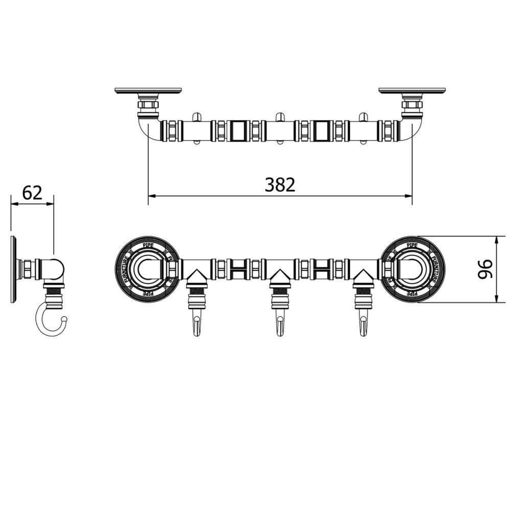 Black steel triple hook coat rack