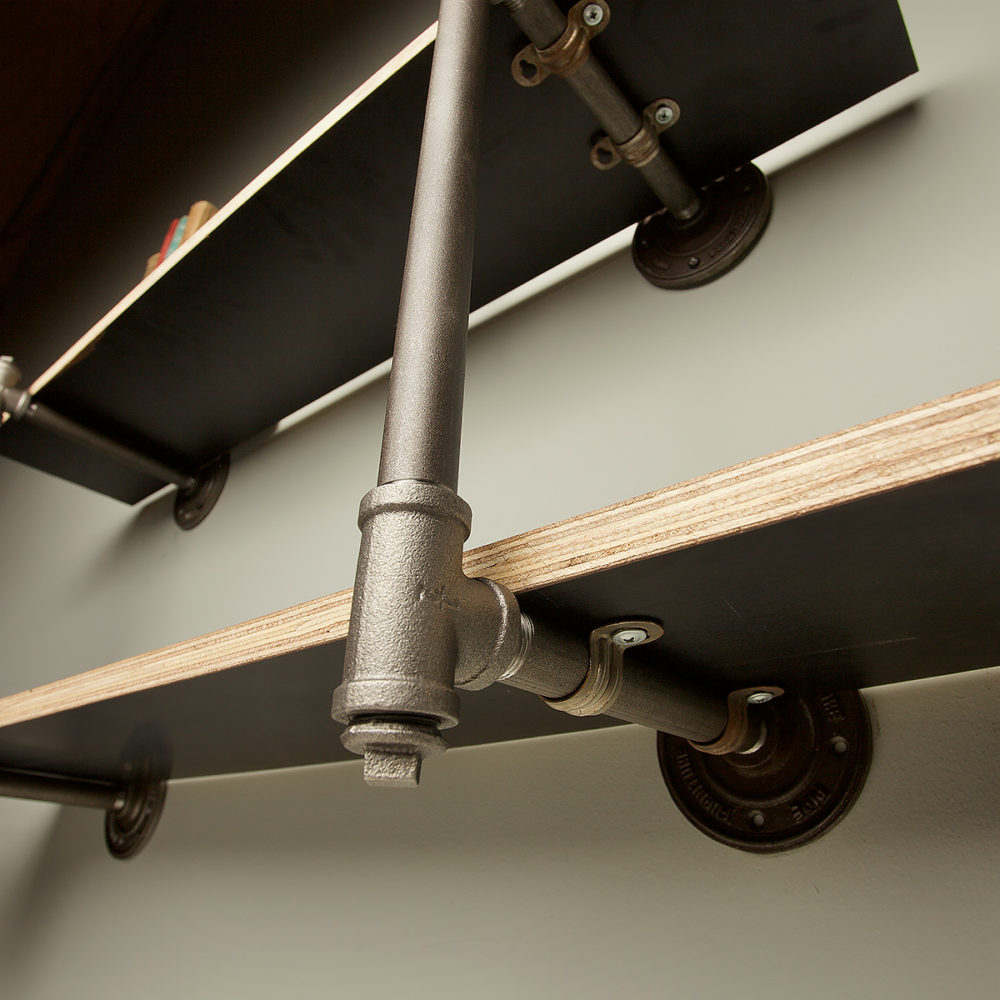 Industrial plumbing pipe two level wall shelf kit