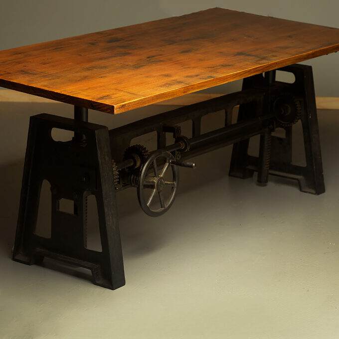 Cast iron adjustable height crank table - Pipe Furniture